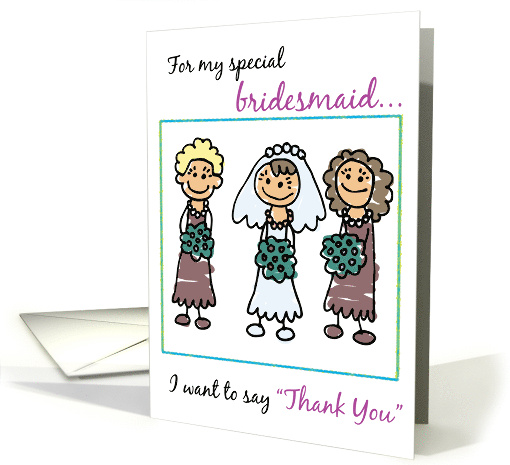 Thank You To Bridesmaid With Stick Figures Wedding Card 198994