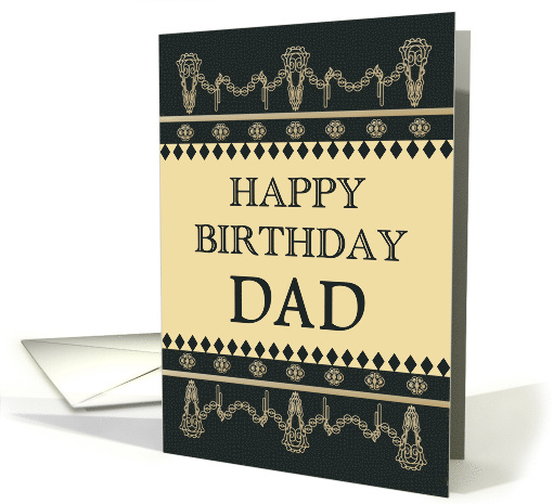 Birthday For Dad Geometric Fancy Borders In Beige And Dark Grey Card